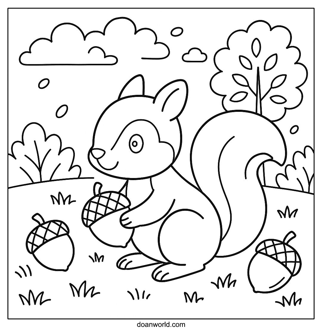 🐿️Squirrel Gathering Acorns Coloring Page/ Why Do Squirrels Gather ...